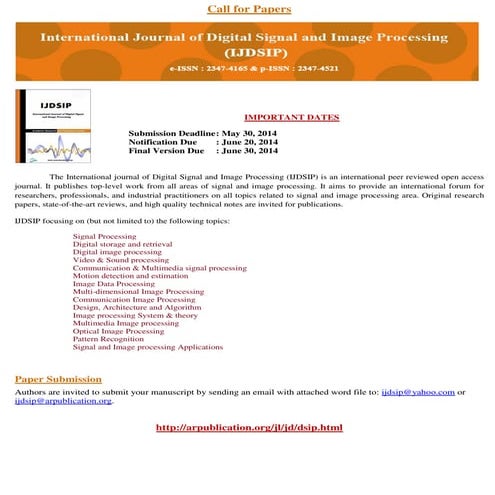 International Journal of Digital Signal and Image Processing (IJDSIP) | PDF