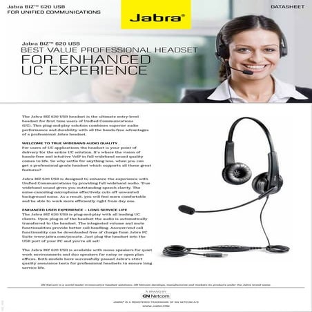 Ds jabra biz_620_usb_uc_a4_v02_1009_low_7495 | PDF | Digital Audio | Computer Software and ...