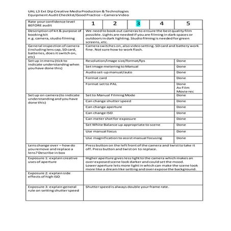 Dslr workshop camera audit form blank 2019 | PDF