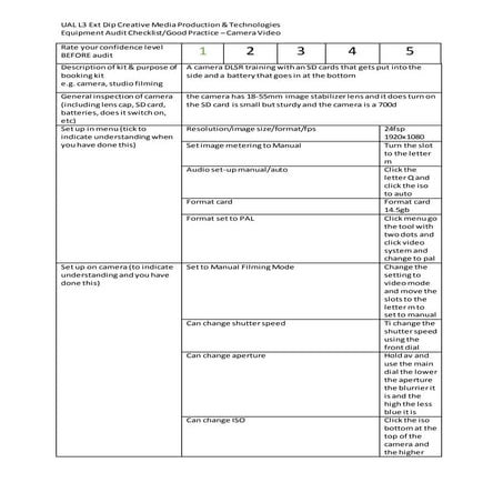 Dslr workshop camera audit | PDF