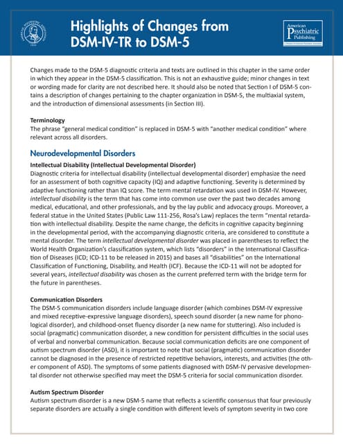 DSM IV & DSM-5 differences | PPTX