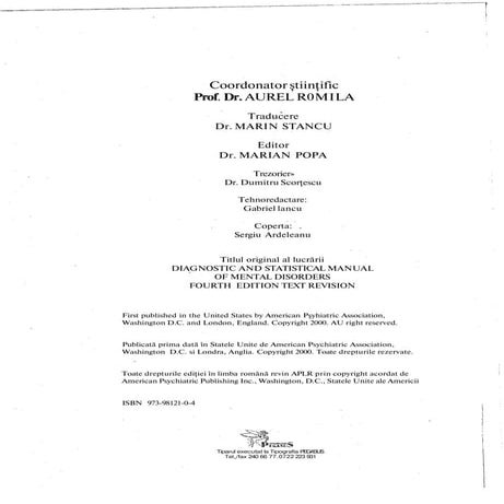 Dsm iv(manual de diagnostic si statistica a tulburarilor mentale) | PDF