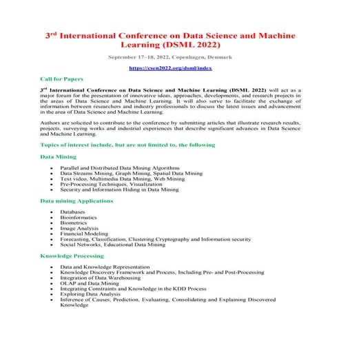 3 rd International Conference on Data Science and Machine Learning (DSML 2022) | PDF