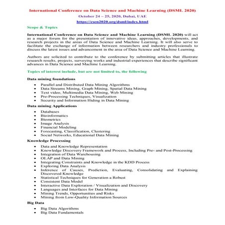 International Conference on Data Science and Machine Learning (DSML 2020) | PDF