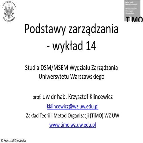 Podstawy zarządzania - wykład 14 | PDF
