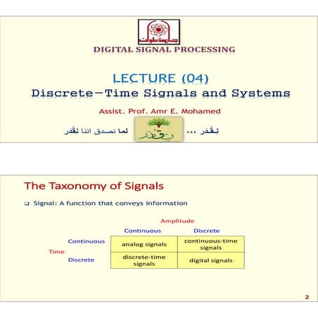 DSP_FOEHU - Lec 04 - Discrete-Time Signals and Systems | PDF