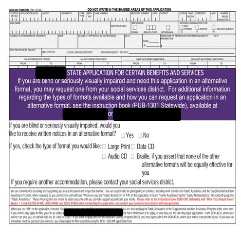 Department of Social Services: Main application/recertification ...