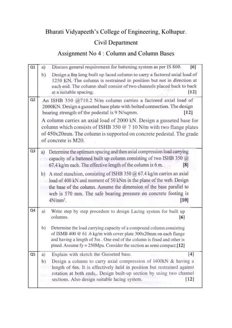 Design of steel structure Assignment no 6 | PDF