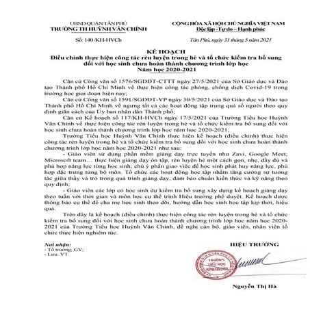 KH kiem tra bo sung-2021-truc tuyen-HVCh | PDF