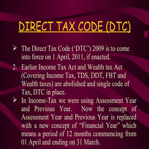Direct Tax code 2009!! | PPT | Business Accounting & Finance | Business