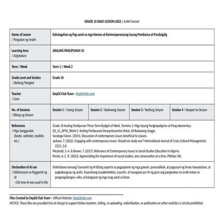 Comprehensive Grade 10 Social Studies Lesson on Contemporary Issues and ...