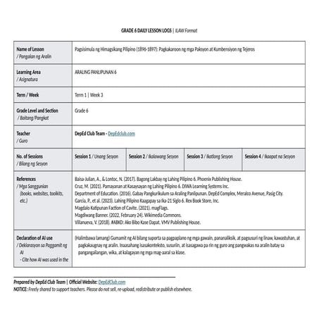 Grade 6 Araling Panlipunan: Himagsikang Pilipino, Paksyon, at ...