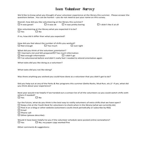 DTDL teen volunteer survey | PDF