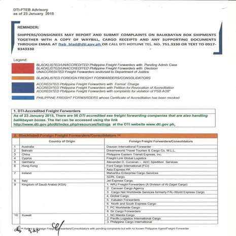 List of DTI Blacklisted Cargo Freight Forwarders (2015) | PDF