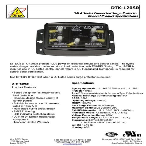 Ditek DTK-120SR Data Sheet | PDF