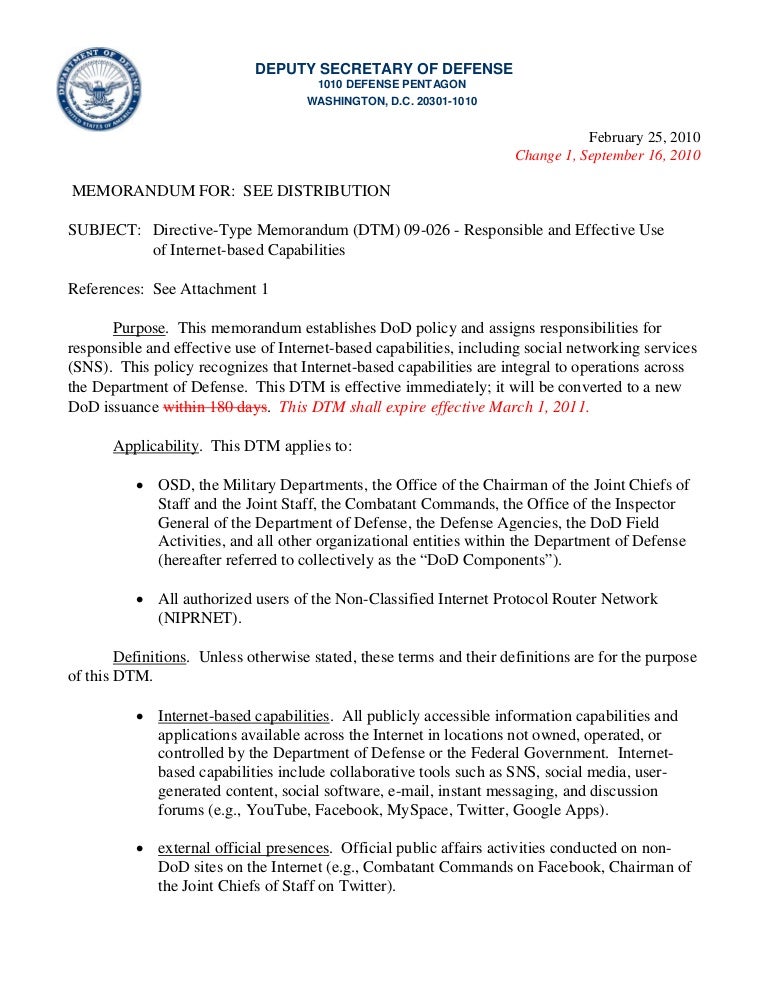 Directive-Type Memorandum (DTM) 09-026 - Responsible and Effective Us…