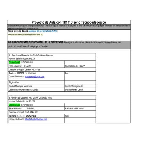 Formato proyecto de aula diseño tecnopedagógico | DOCX