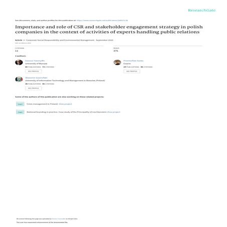 Importance and role of CSR and stakeholder engagement strategy in polish companies in the ...