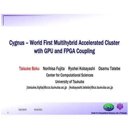 Cygnus World First Multi Hybrid Accelerated Cluster With Gpu And Fpga Coupling Ppt