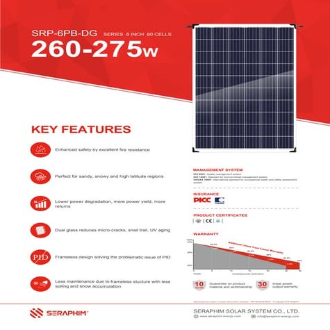 Seraphim 6PB 265W Solar Panel Datasheet | PDF