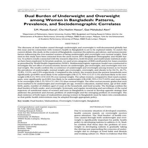Dual burden of underweight and overweight among women in bangladesh ...