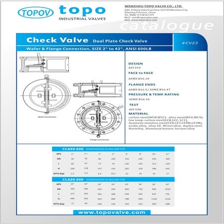Dual plate check valve 600 lb topo valve catalogue | PDF