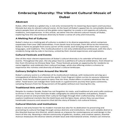 Embracing Diversity: The Vibrant Cultural Mosaic of Dubai | PDF ...