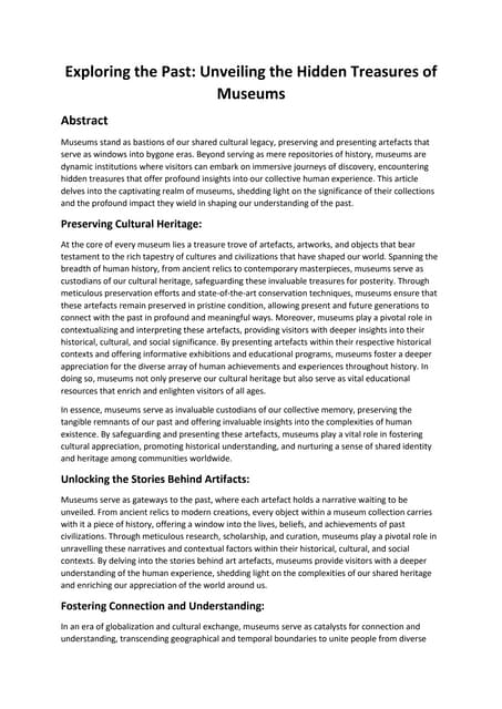 The Evolution and Significance of Museums | PDF