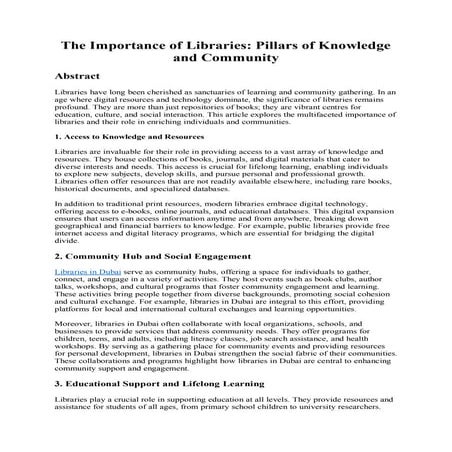 The Importance of Libraries: Pillars of Knowledge and Community | PDF ...