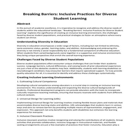 Breaking Barriers: Inclusive Practices for Diverse Student Learning | PDF | Special Education ...