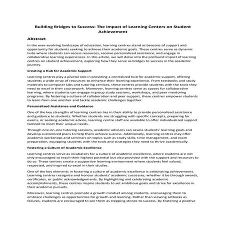 Building Bridges to Success: The Impact of Learning Centers on Student ...
