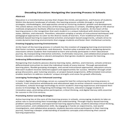 Decoding Education: Navigating the Learning Process in Schools | PDF
