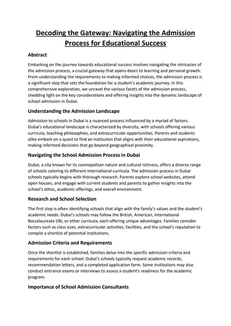 Understanding the Admission Process in Schools in India | PPT