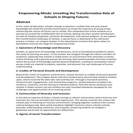 Empowering Minds: Unveiling the Transformative Role of Schools in ...