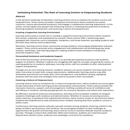 Unlocking Potential: The Role of Learning Centers in Empowering ...