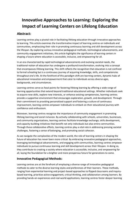 The Evolution of Learning Centers: Adapting Education for the Modern ...