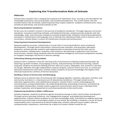 The Role and Experience of Students in Schools | PDF