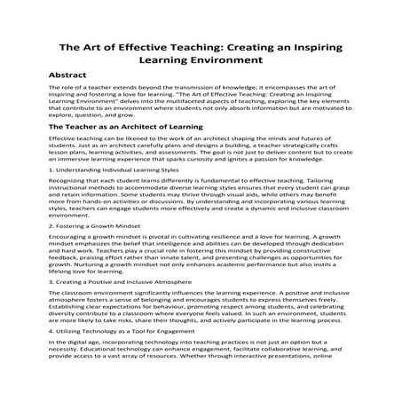 The Art of Effective Teaching: Creating an Inspiring Learning ...