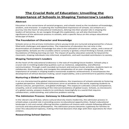 The Crucial Role of Education: Unveiling the Importance of Schools in ...