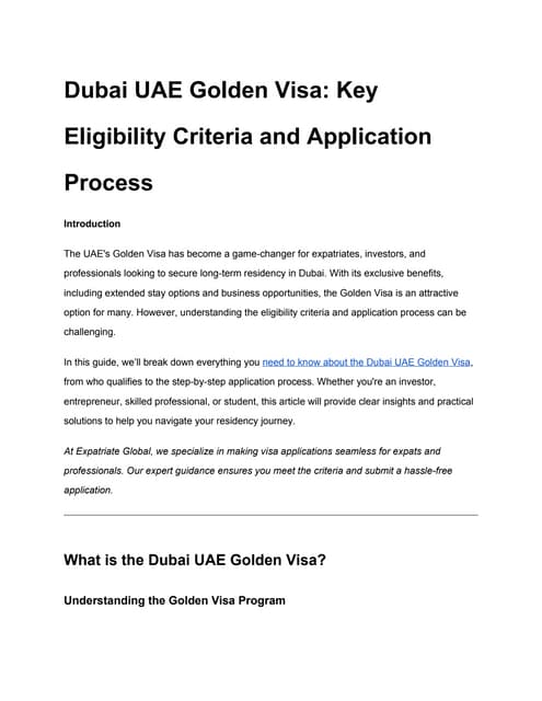 Golden Visa in Dubai – How You Can Obtain One | PDF