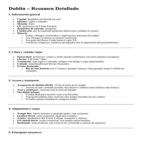 Resumen país dublin. Turismo. Educación. | PDF