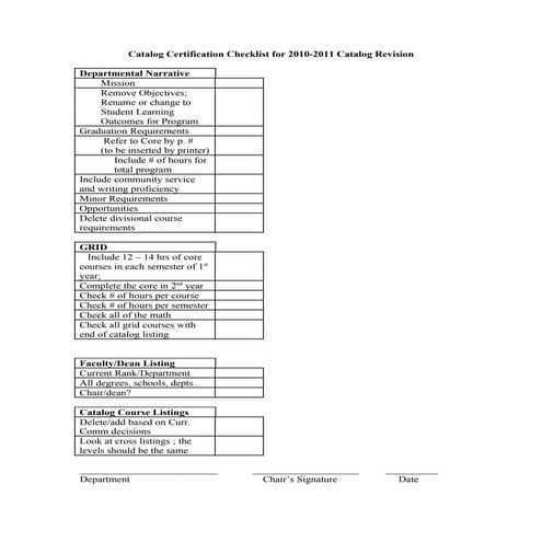 DU Catalog Certification Checklist For 2010 | DOC