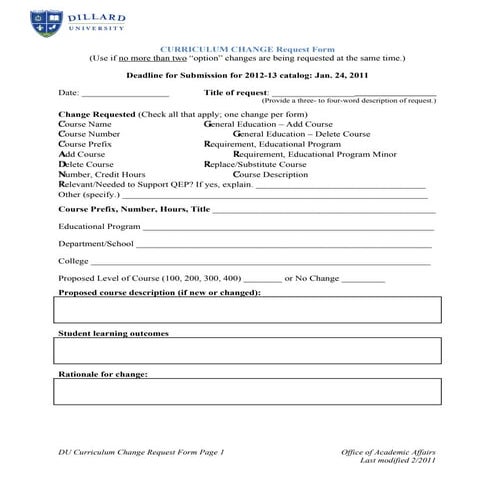 DU Curriculum Change Request Form Revised 12 11 | DOC