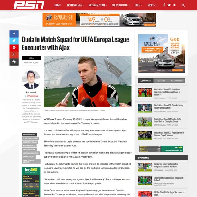 Duda in Match Squad for UEFA Europa League Encounter with Ajax | PDF