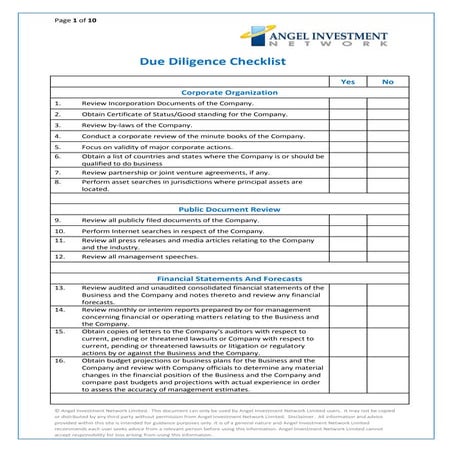 Sample due diligence checklist