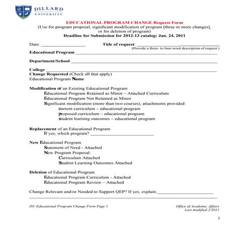 DU Educational Program Change Form Revised 12-11-11 | DOC