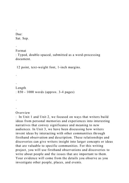 · Due Sat. Sep. · Format Typed, double-spaced, sub.docx · Due Sat. Sep. · Format Typed, double-spaced, sub.docx