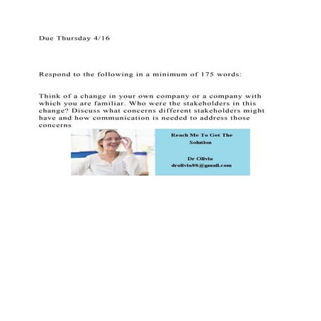 Due Thursday 416Respond to the following in a minimum of .docx