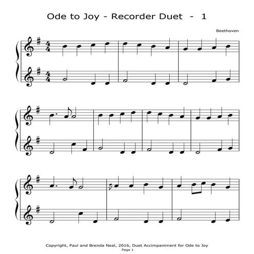 Ode To Joy 1 - Recorder Duet | PDF
