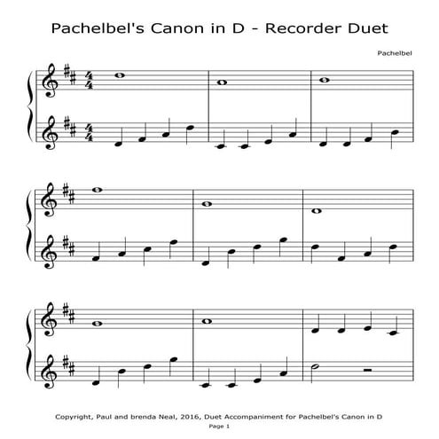 Pachelbel's Canon In D - Recorder Duet | PDF